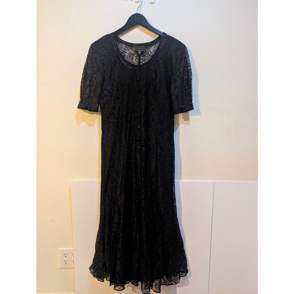 Starina | Dresses | Vintage 99s Starina Black Button Floral Lace Alt ...
